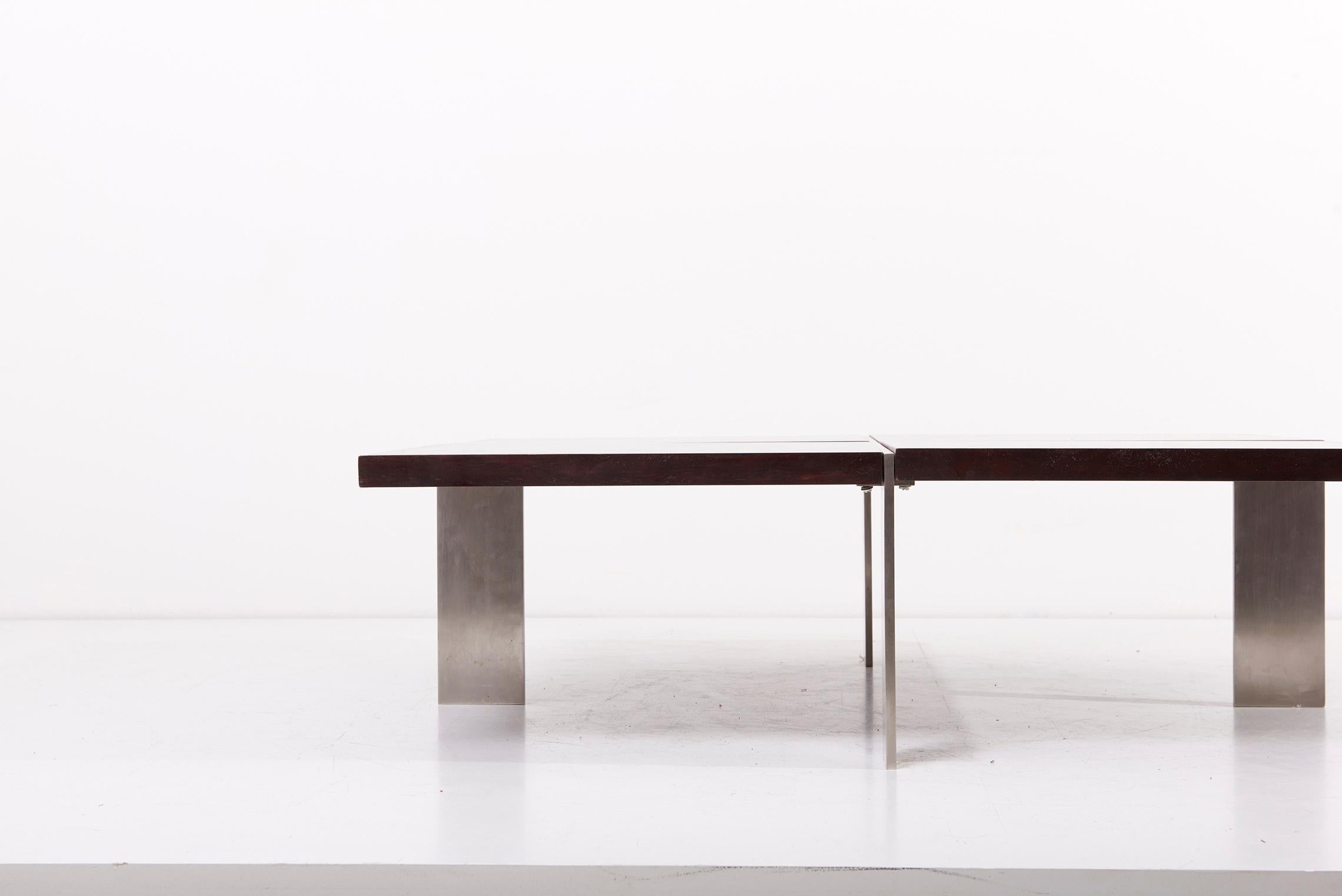 Architectural 1960s Coffee Table in Steel and Wood For Sale at 1stDibs