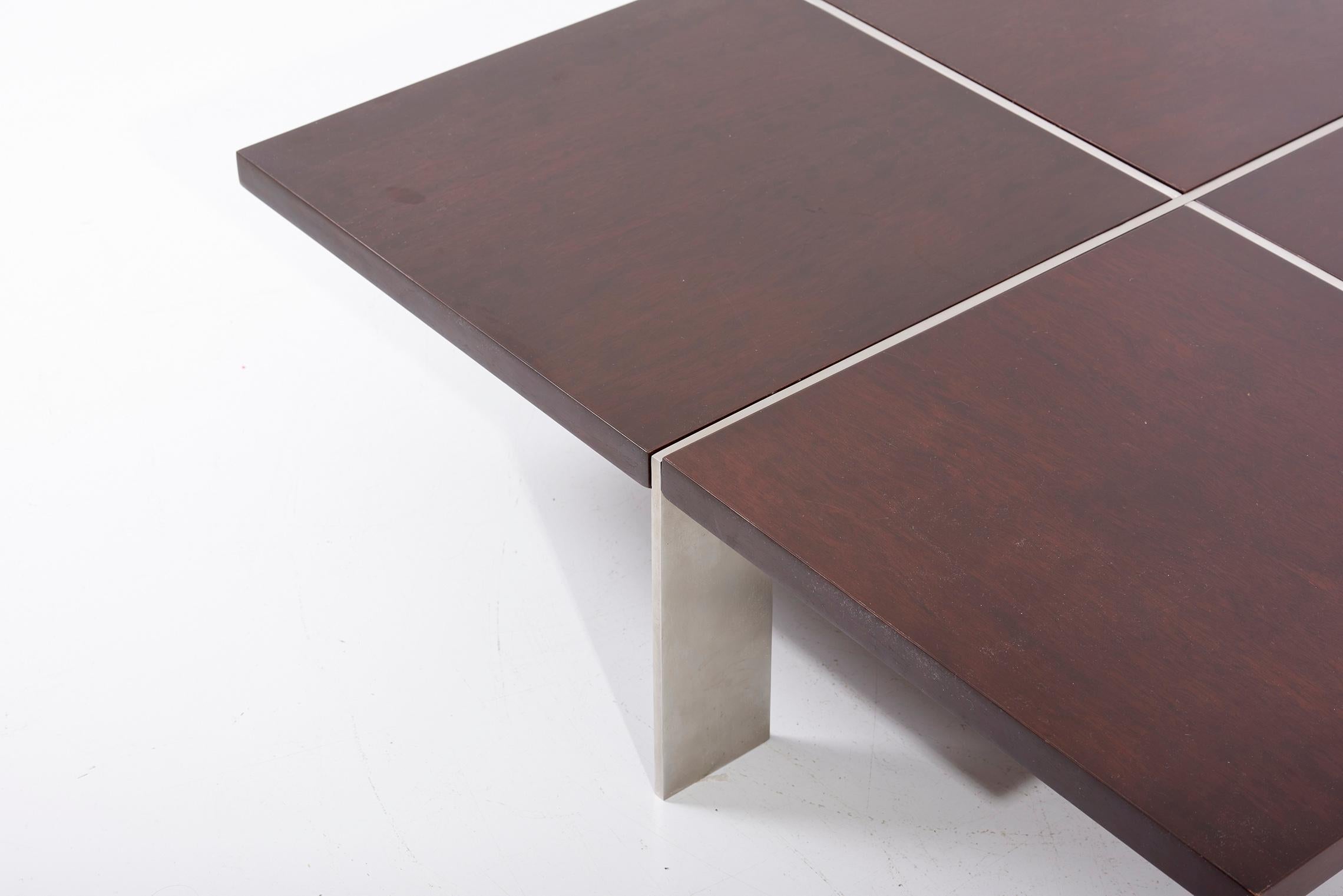 Architectural 1960s Coffee Table in Steel and Wood For Sale at 1stDibs