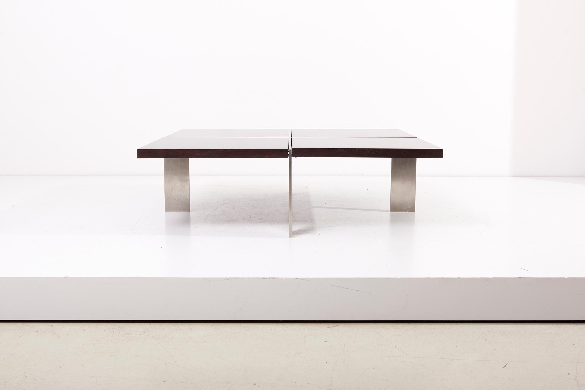 Architectural 1960s Coffee Table in Steel and Wood For Sale at 1stDibs