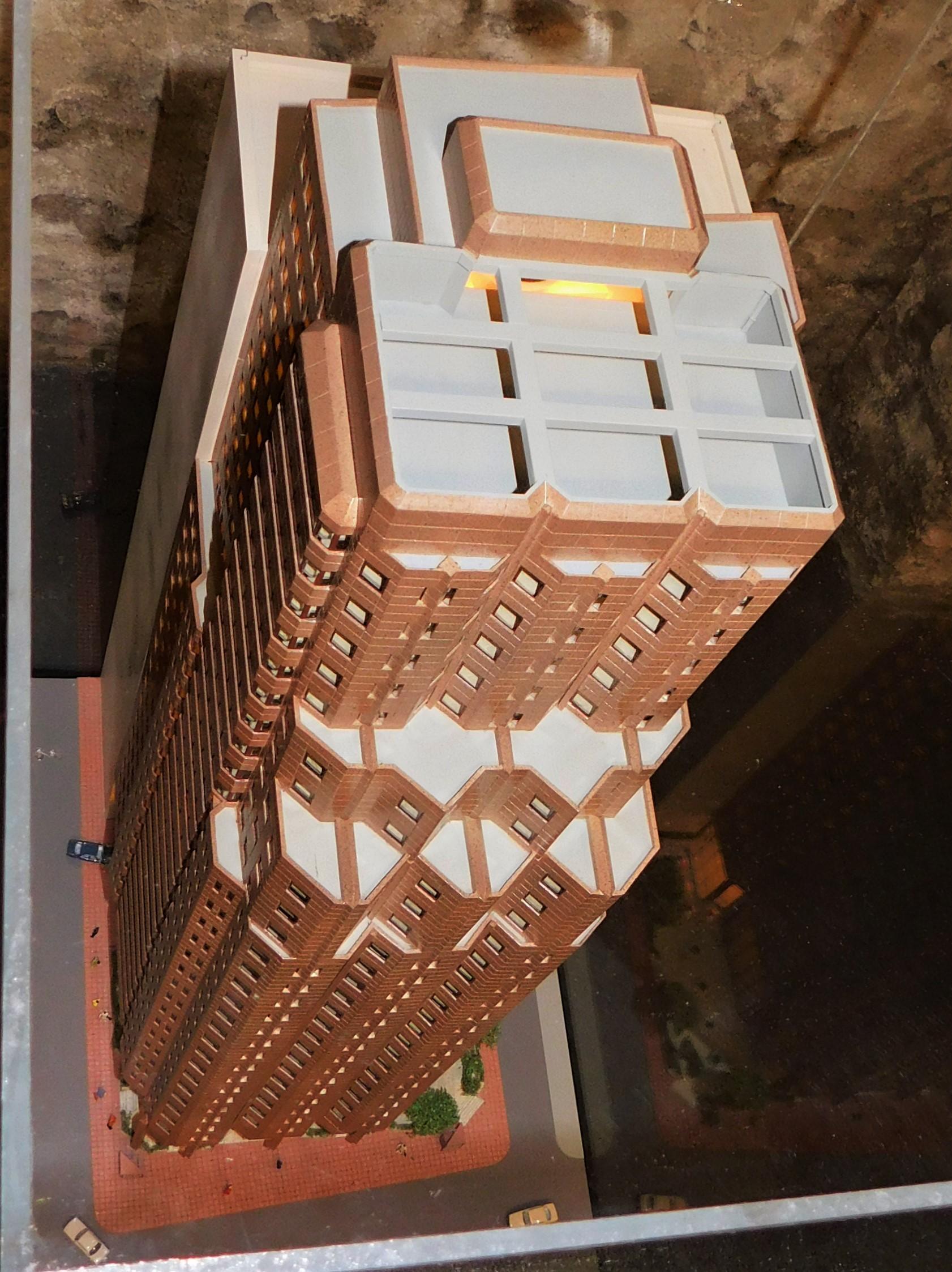 Architectural Building Model with Architecture Sketch Lights Up Lamp at ...