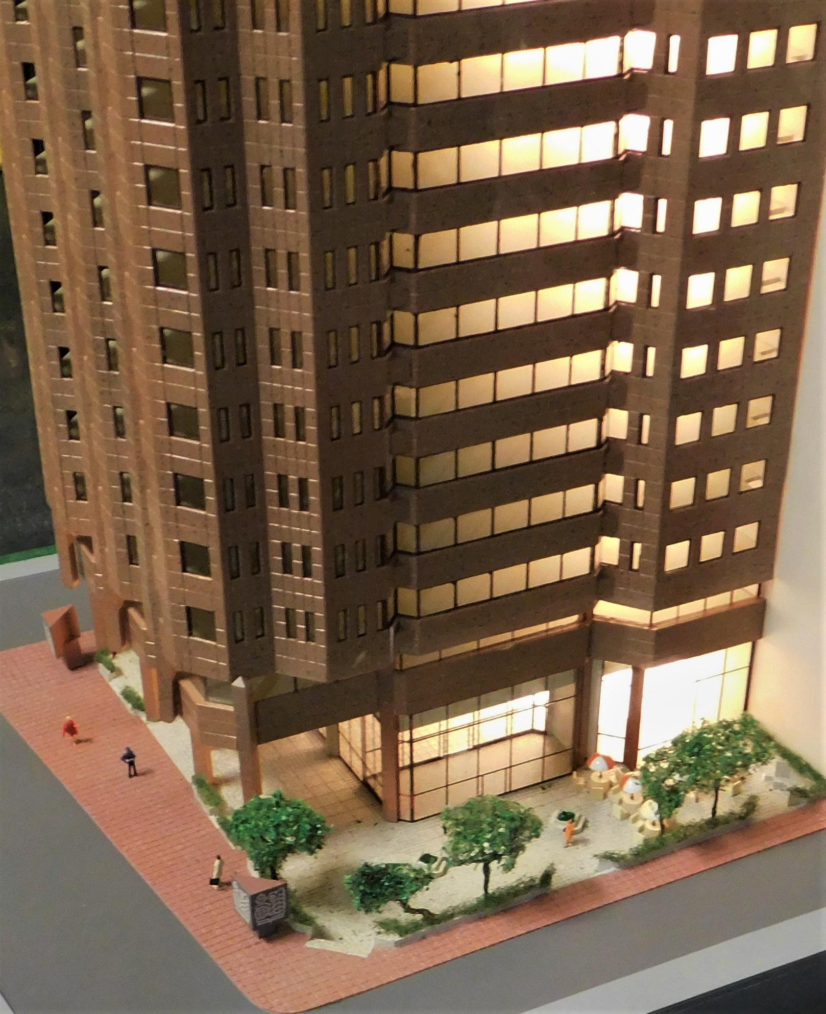 Architectural Building Model with Architecture Sketch Lights Up Lamp at ...