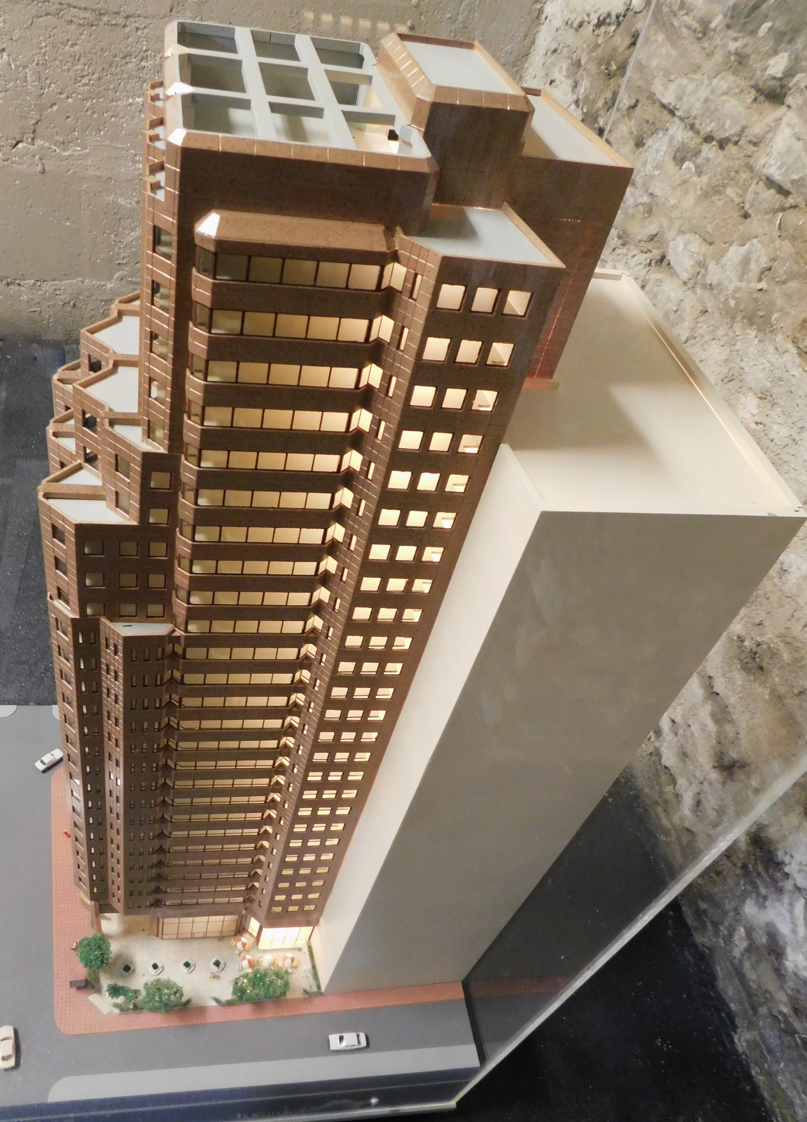 Architectural Building Model with Architecture Sketch Lights Up Lamp at ...