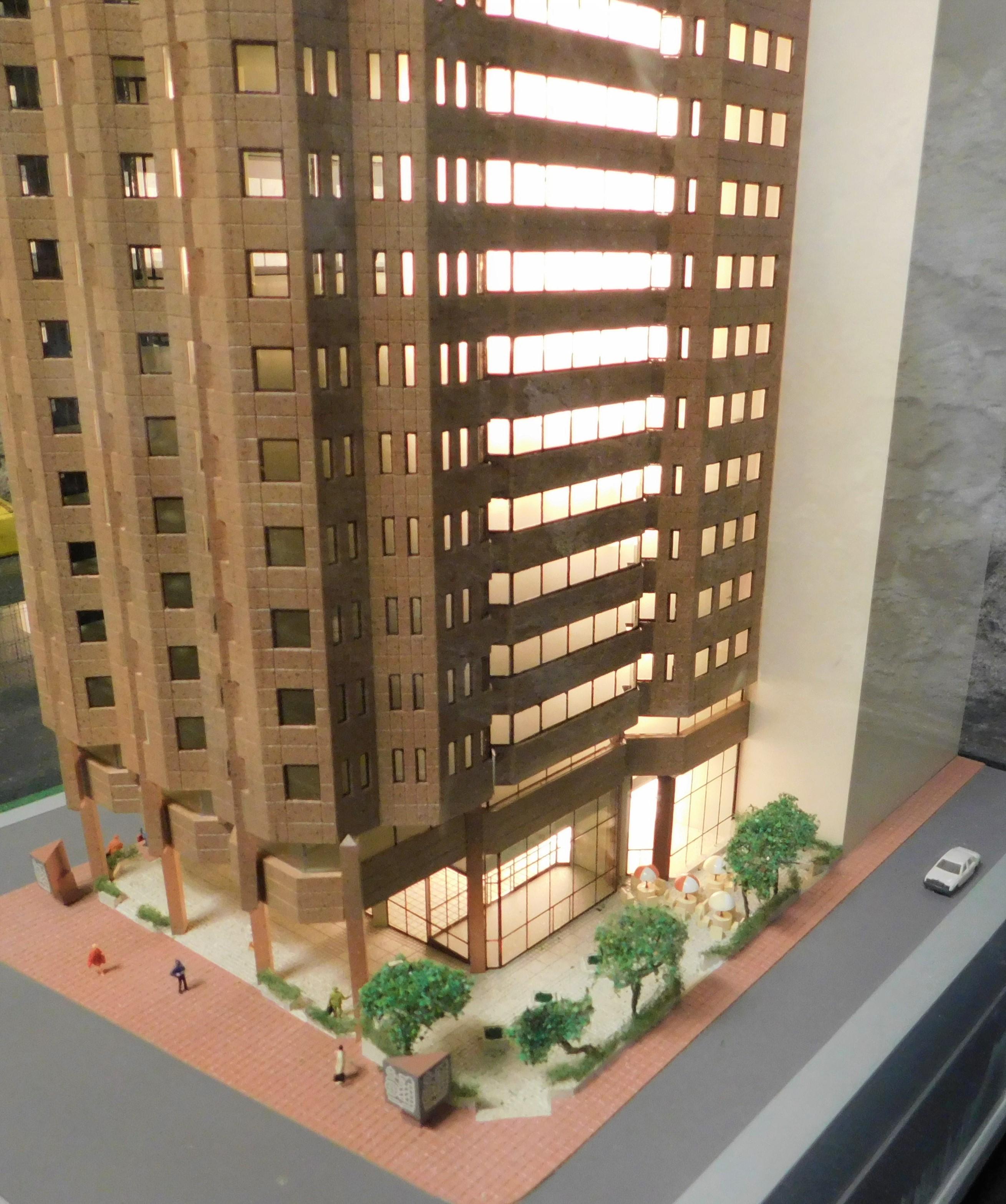 Architectural Building Model with Architecture Sketch Lights Up Lamp at ...