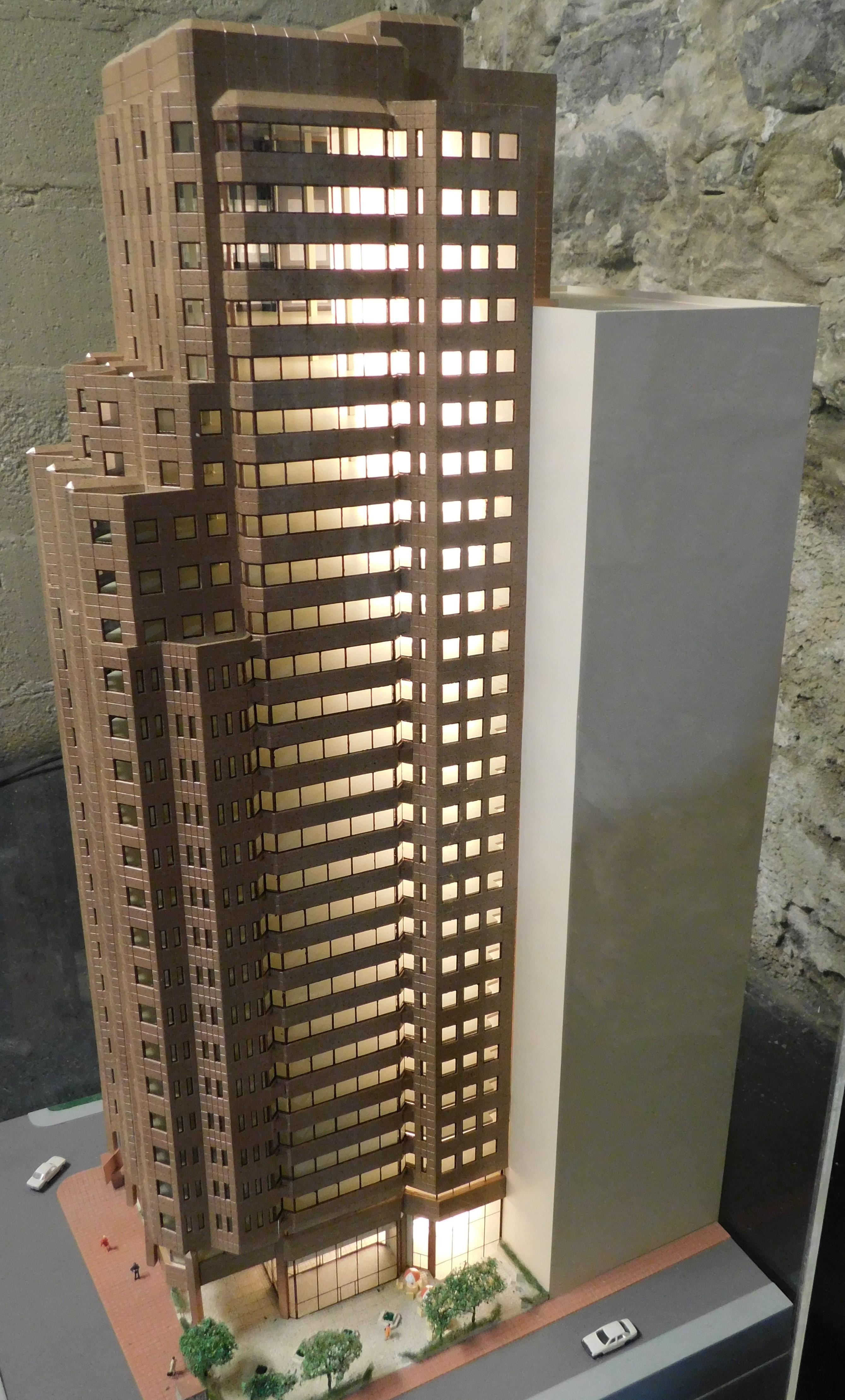 Architectural Building Model with Architecture Sketch Lights Up Lamp at ...