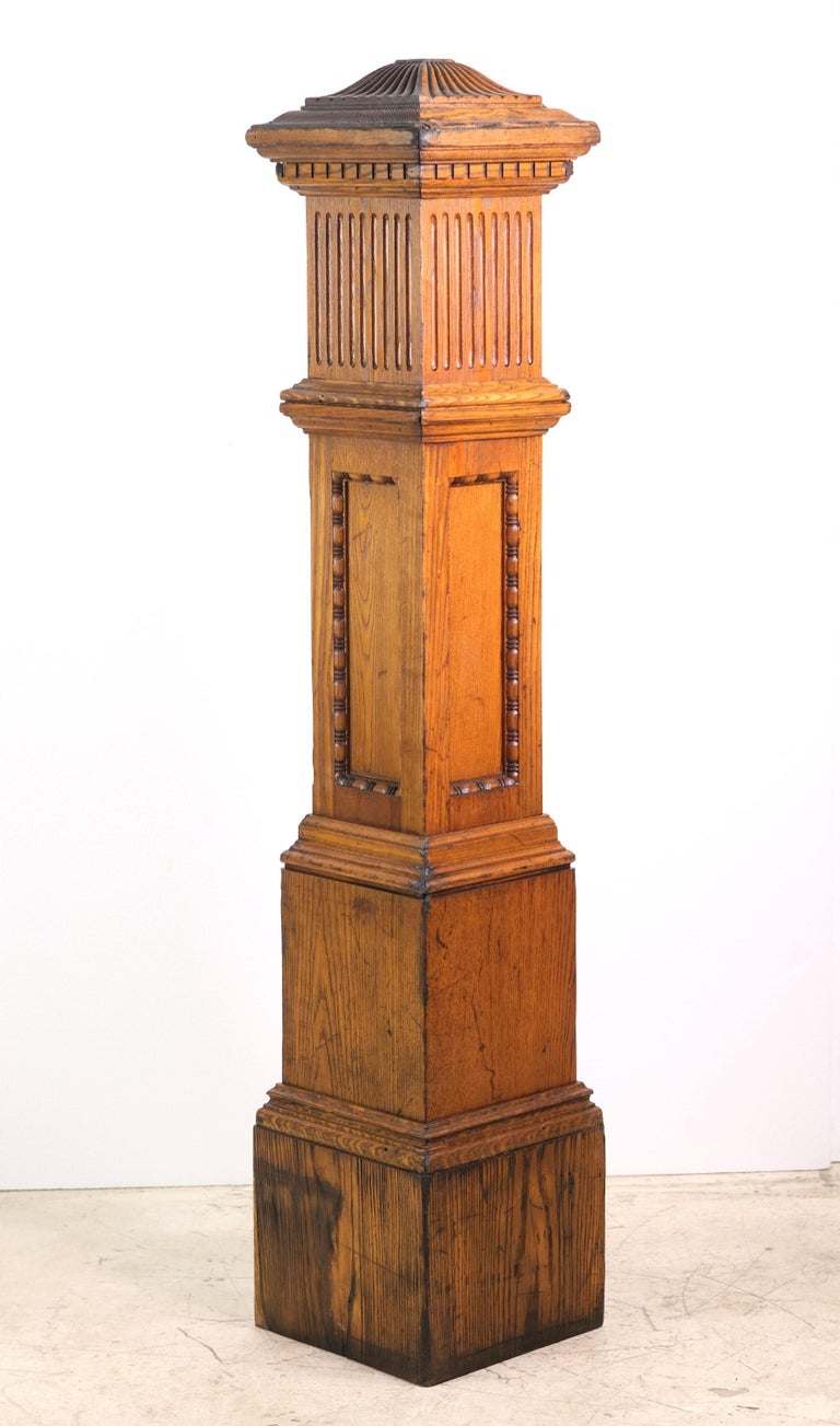 Architectural Carved Oak Staircase Newel Post, Turn of the Century For ...