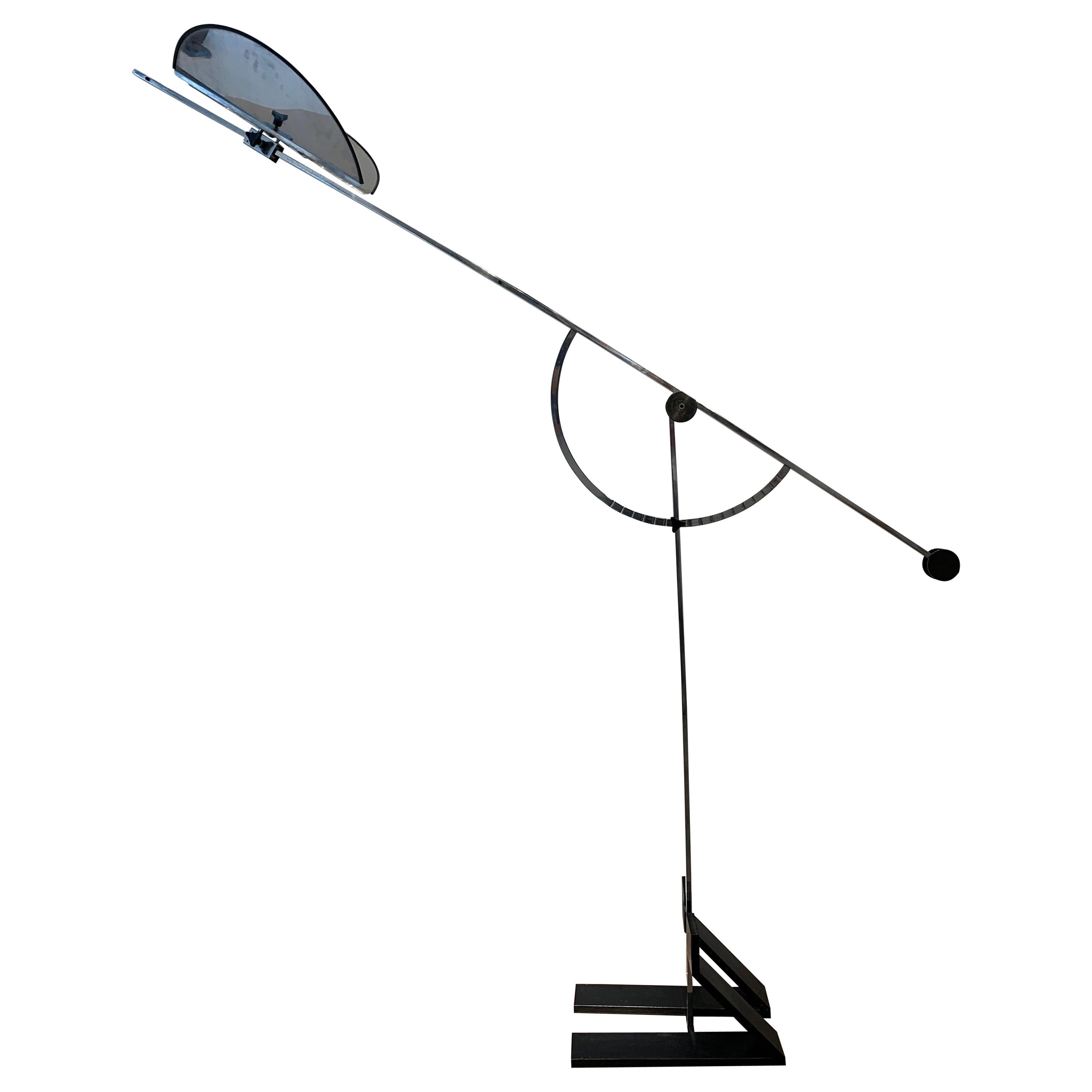 Architectural Chrome Metal Floor Lamp, circa 1980s For Sale at 1stDibs