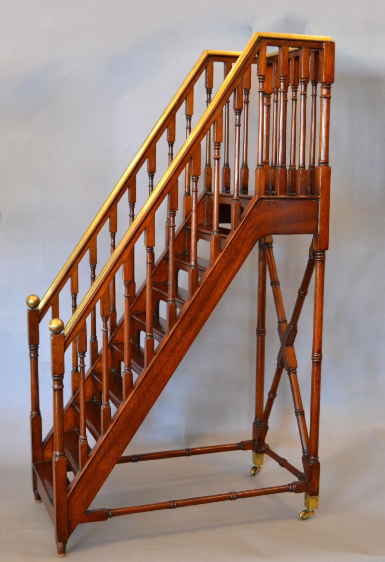 Architectural Decorative Victorian Walnut and Brass Library Steps ...