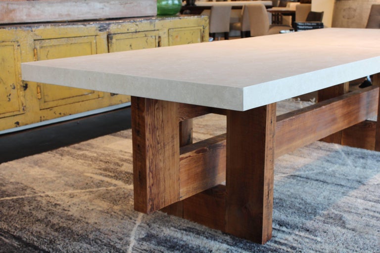 Architectural Dining Table with Reclaimed Pine Beams and Two Section ...