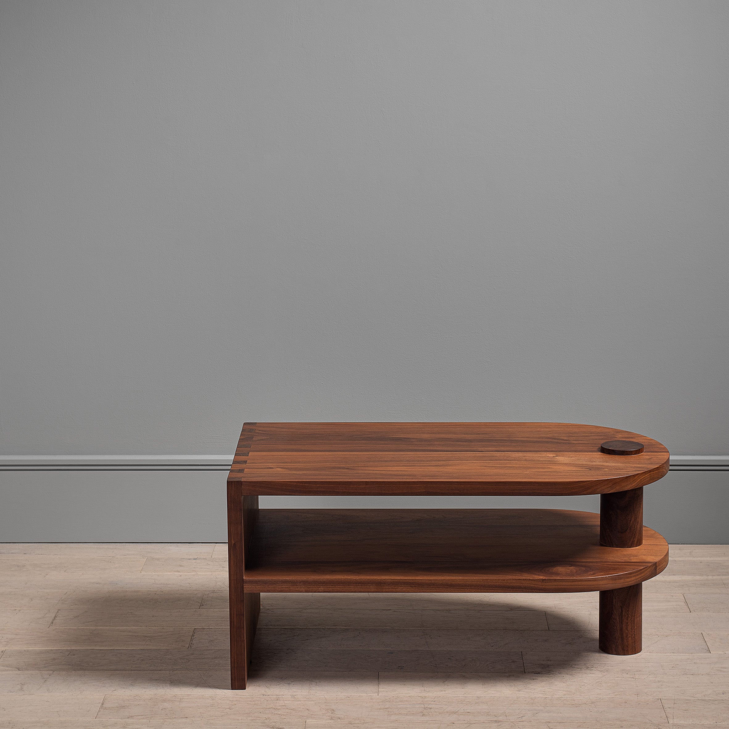 Mighty Architectural Oak and Walnut Sofa Table For Sale at 1stDibs