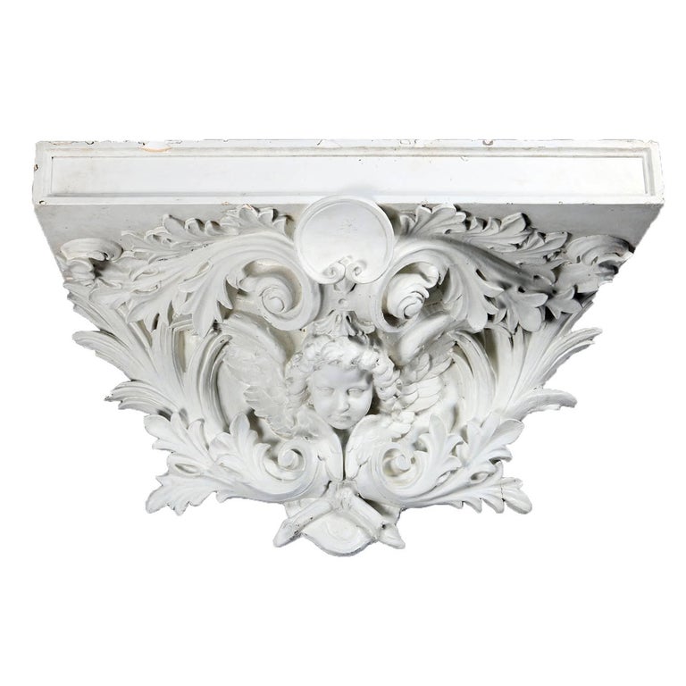 Oversized Architectural Rococo Figural Plaster Cherub and Acanthus ...