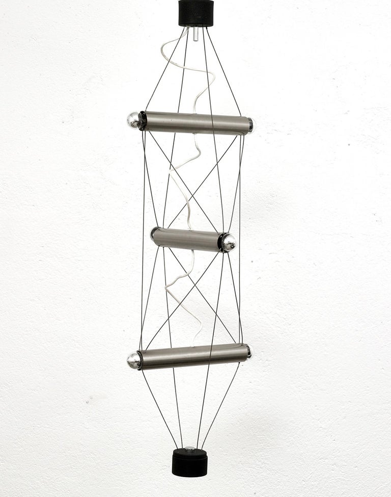 Architectural Metal and Steel Wire Pendant by Lumi, Italy, 1970 For ...
