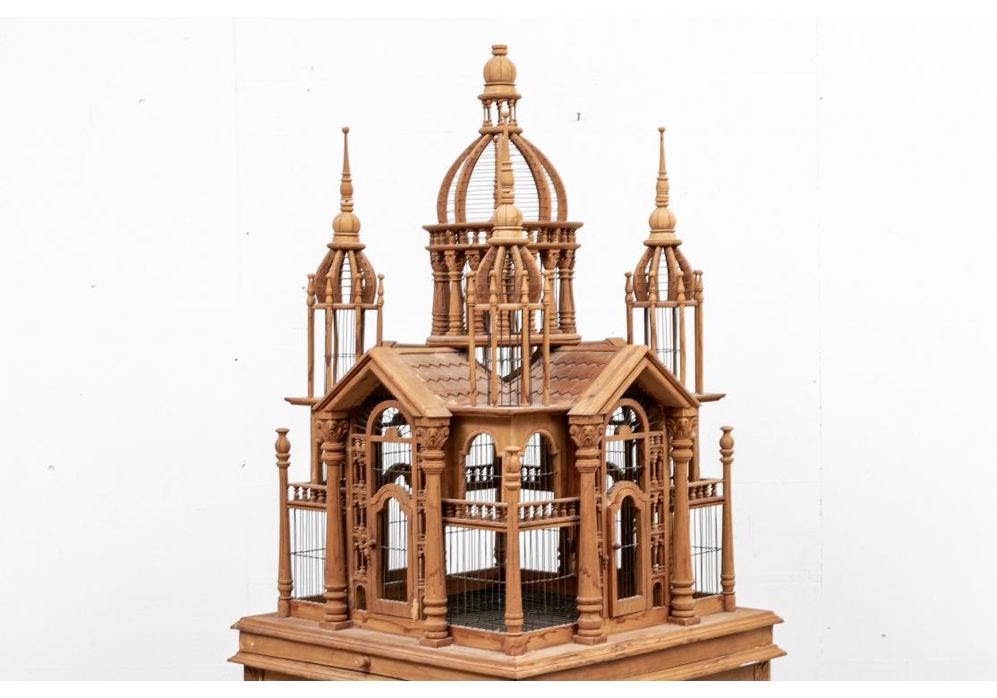 Architectural Natural Wood Bird Cage on Stand at 1stDibs