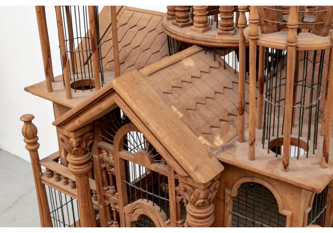 Architectural Natural Wood Bird Cage on Stand at 1stDibs