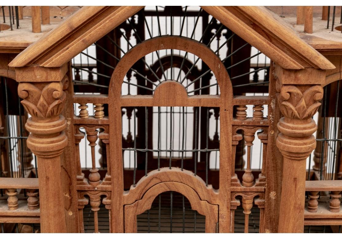 Architectural Natural Wood Bird Cage on Stand at 1stDibs