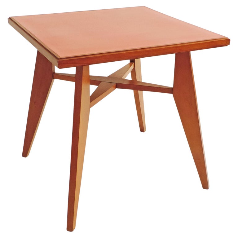 Architectural Square Dining Table with Red Top, Italy, 1950s For Sale ...