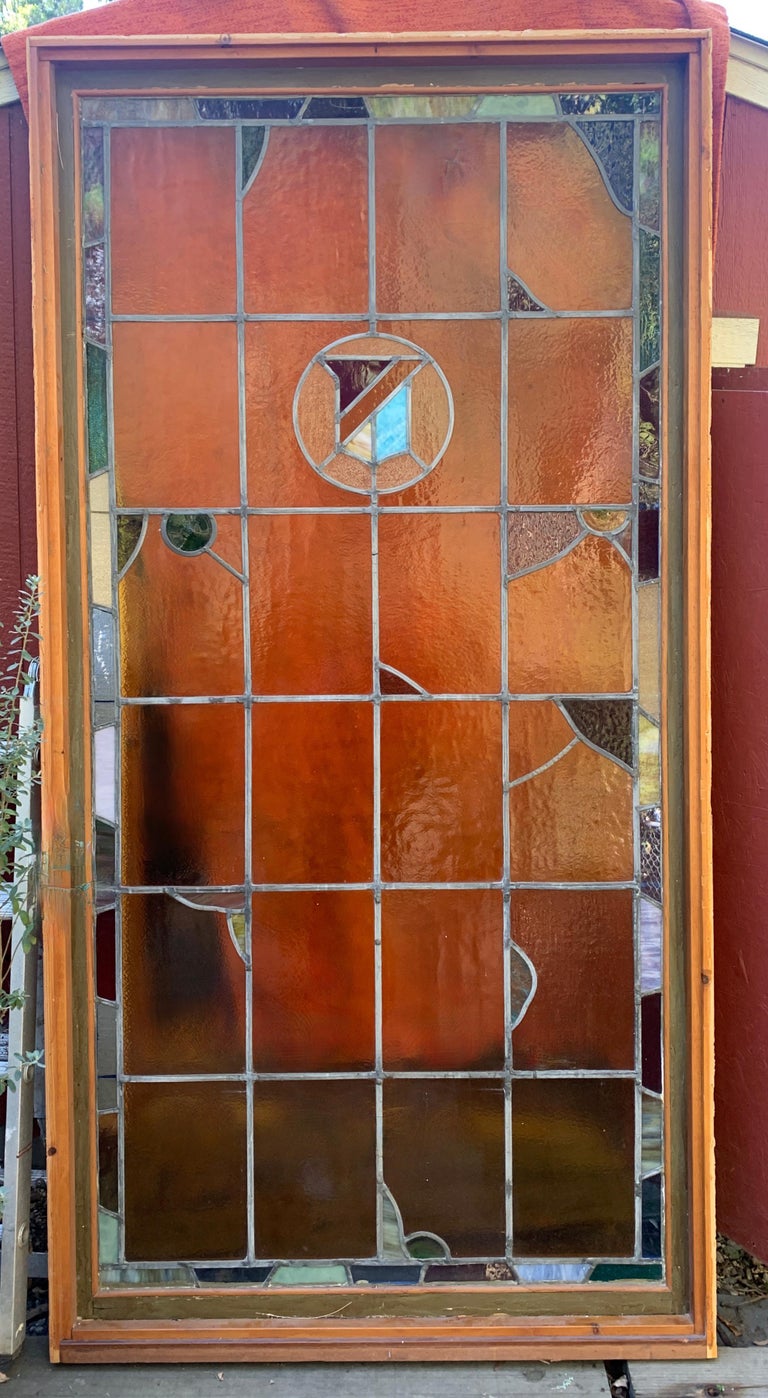 Architectural Stained Glass Window in Frame For Sale at 1stDibs