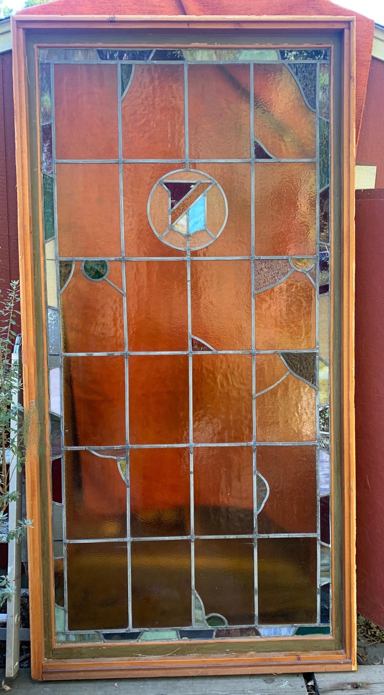 Architectural Stained Glass Window in Frame For Sale at 1stDibs