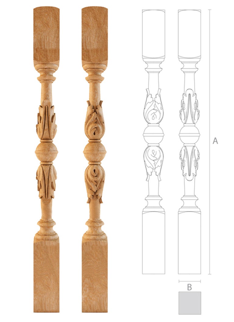 Architectural Wood Newel Post with acanthus leaves and ball For Sale at ...