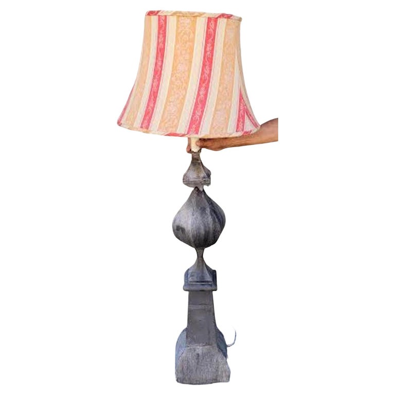 Architecual Element Lamp w/ Floral Ticking Shade For Sale at 1stDibs