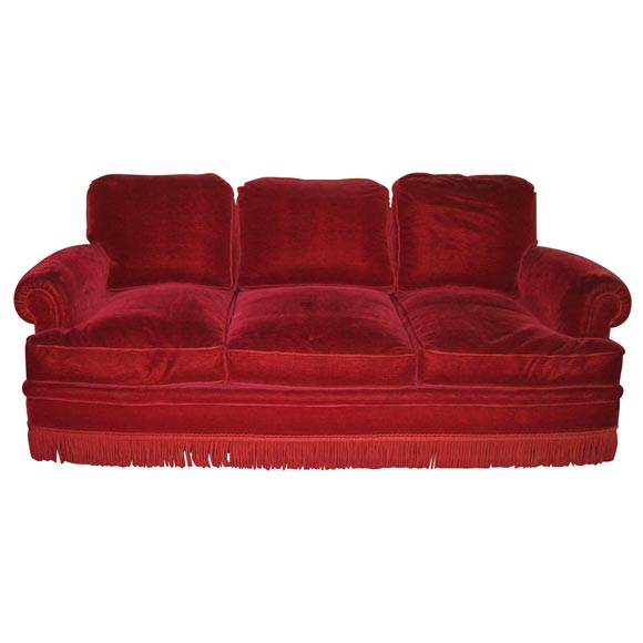 Red Velvet Three-Seater Sofa For Sale at 1stDibs