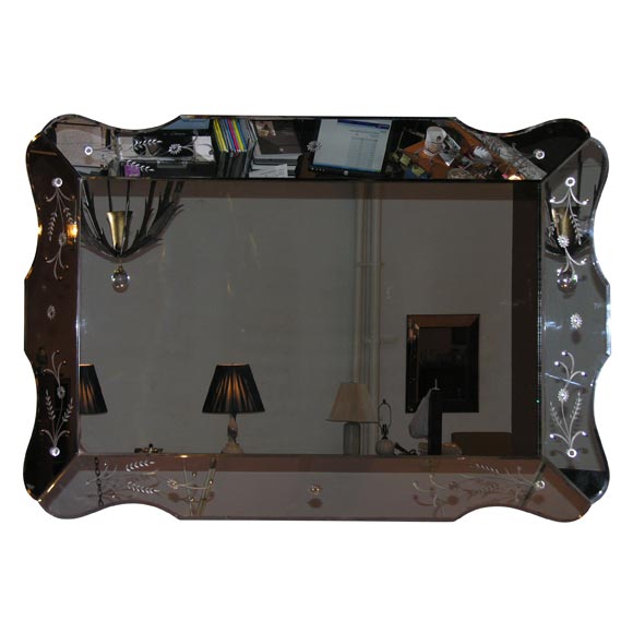 Large rectangular beveled and etched Mirror at 1stDibs