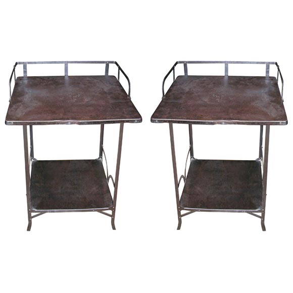 Pair of French Industrial Metal Side Tables For Sale at 1stDibs