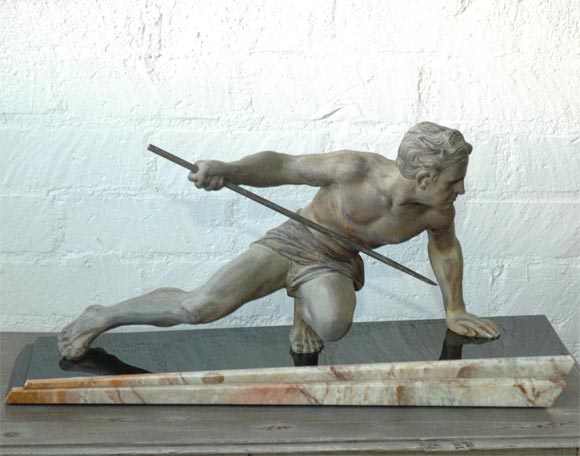 Male Crouching Figure with Spear For Sale at 1stDibs