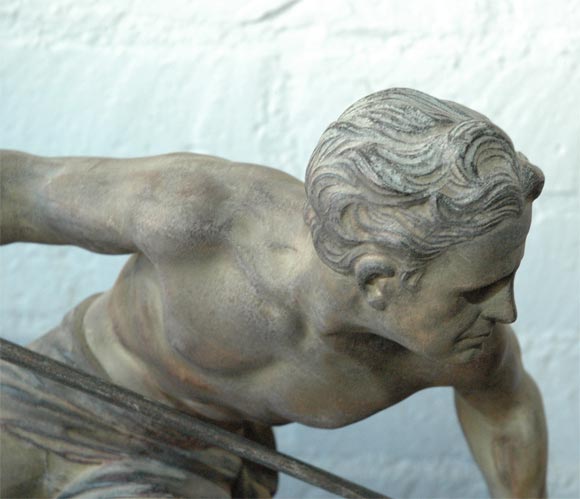 Male Crouching Figure with Spear For Sale at 1stDibs