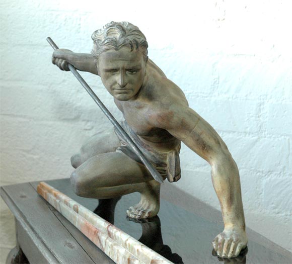 Male Crouching Figure with Spear For Sale at 1stDibs