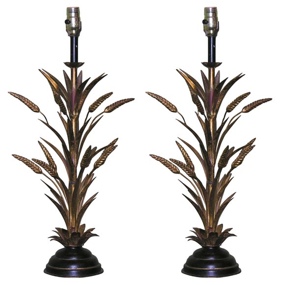 Pair of Gilt Wheat Lamps at 1stDibs