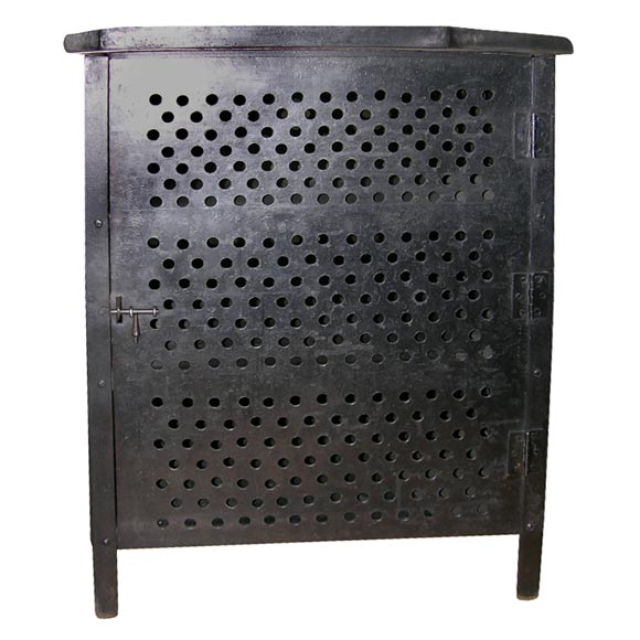 French Industrial Metal Perforated Cabinet For Sale at 1stDibs