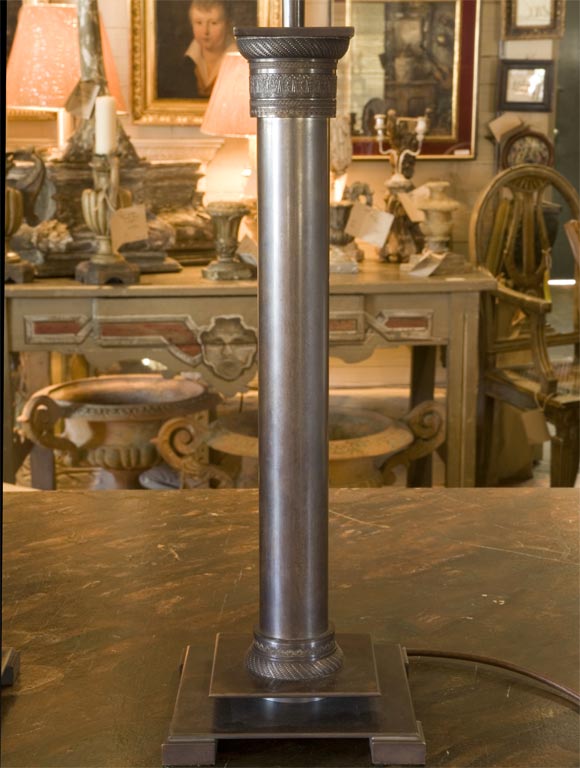 pair Column Lamps and Shades with architectural drawings at 1stDibs