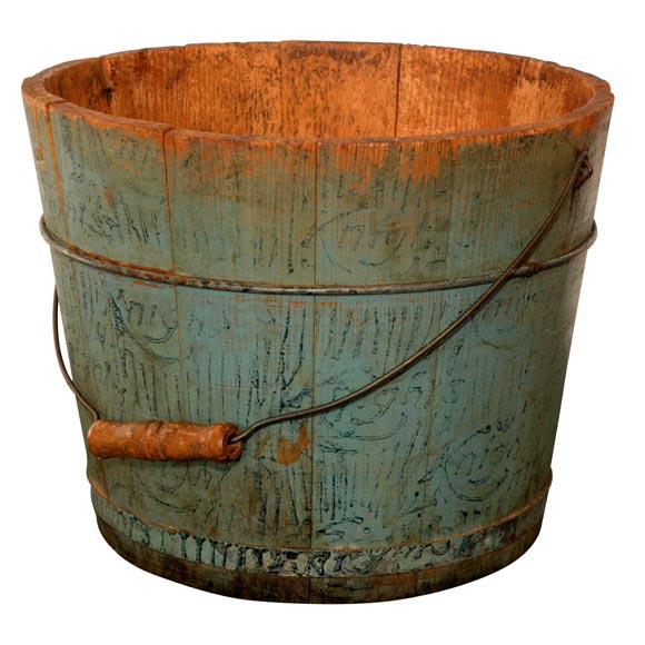 19THC ORIGINAL BLUE/GRAY PAINTED BUCKET at 1stDibs