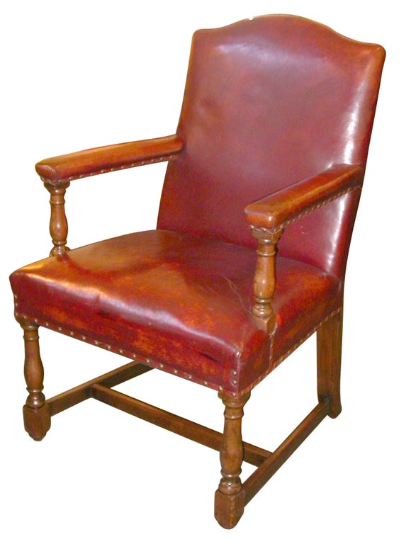 Pair of Red Leather Arm Chairs at 1stDibs