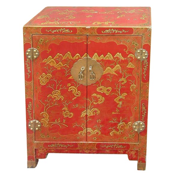Pair of Small Chinese Red lacquer Chests at 1stDibs