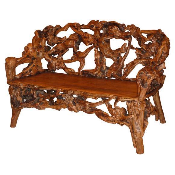 Pair of Ealborately Carved "Root" Benches at 1stDibs
