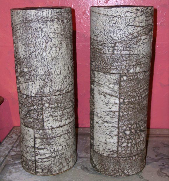 Pair of Ceramic "Birch Bark" Vases at 1stDibs