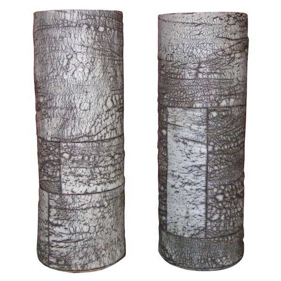 Pair of Ceramic "Birch Bark" Vases at 1stDibs