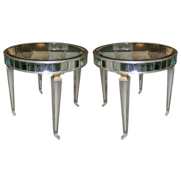 Beautiful Pair of Round Mirrored Occasional Tables at 1stDibs