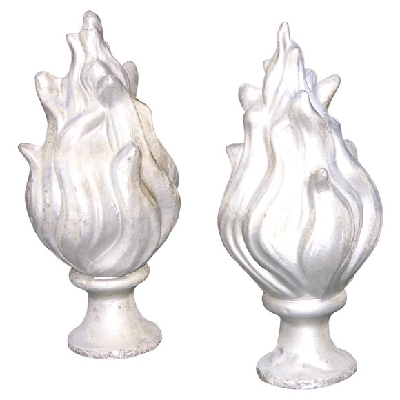 Pair of flame shaped zinc finials at 1stDibs