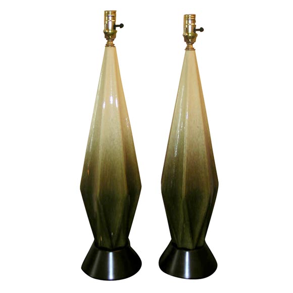 PAIR OF UNUSUAL ANGULAR CERAMIC LAMPS at 1stDibs