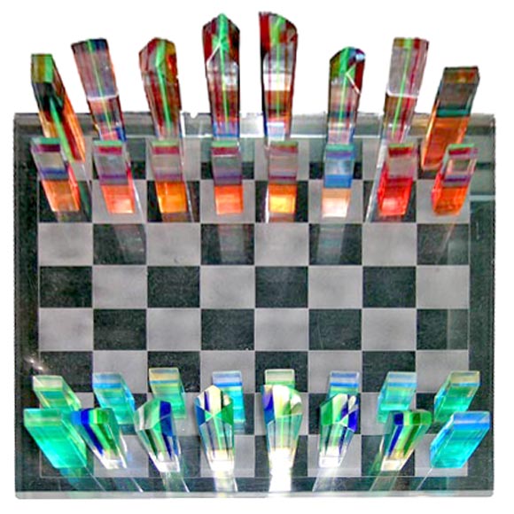 French Multi Colored Laminated Lucite Chess Set 1960's at 1stDibs