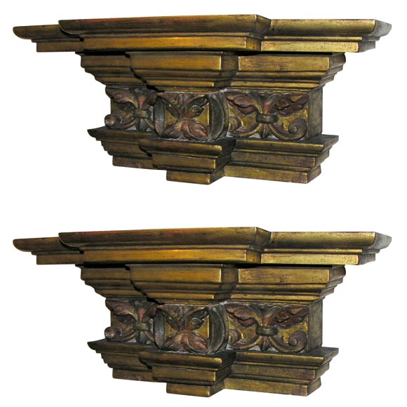 Pair of 18th Spanish gilt and polychrome brackets at 1stDibs