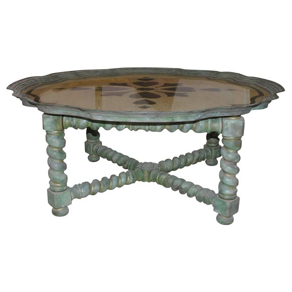 Gorgeous italian reverse painted on glass top coffee table. at 1stDibs