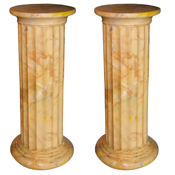 #7074 Pair of Faux Marble Painted Plaster Columns For Sale at 1stDibs