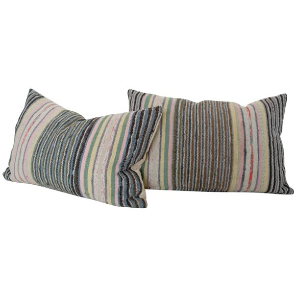 Vintage rag rug/pastel pillows at 1stDibs