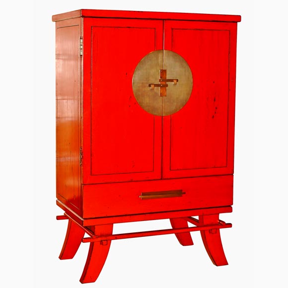 Contemporary Red Lacquer TV Cabinet at 1stDibs
