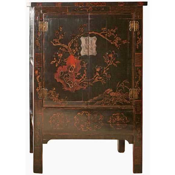 Vintage Chinese Black Painted Chest at 1stDibs