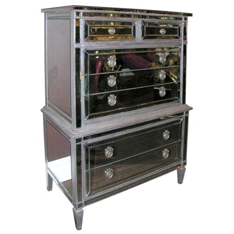 Silver Trim Mirrored Highboy For Sale at 1stDibs | mirrored highboy dresser