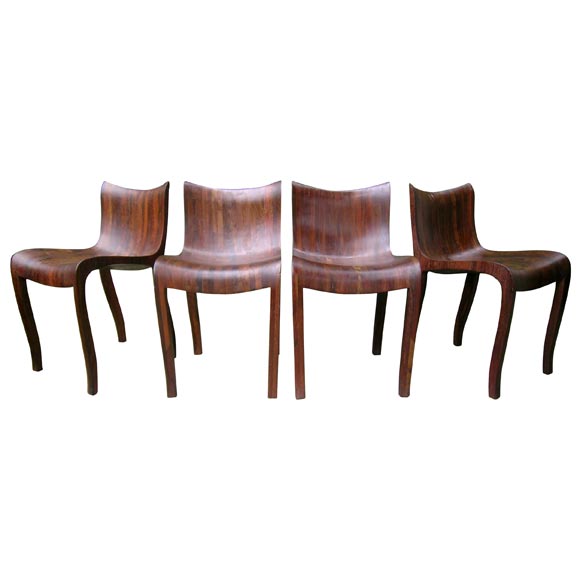 Set of Eight Sculpted Wenge Wood Dining Chairs at 1stDibs